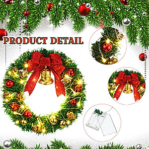 Datanly Christmas Car Wreath Decorative LED Lighted Car Wreath Bell Red Bow Wreath Christmas Decorations for Car Truck SUV Mounting Equipment, 11.8 Inches