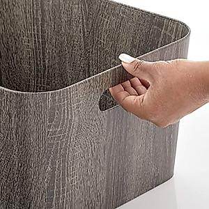 mDesign Wood Print Food Bin Box with Handles - Rustic Basket for Kitchen and Pantry Vegetable and Potato Storage - Perfect for Garlic, Onions, Fruit, and More - 16" Long - 4 Pack - Black