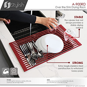 STYLISH Over The Sink Roll-Up Dish Drying Rack | Trivet | Heat Resistant | Drying Dishes and Rinsing Vegetables | Black | A-900BK
