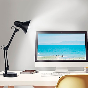 FIRVRE Metal Desk Lamp Black Adjustable Flexible Goose Neck Swing Arm Table Lamp with USB Charging Port Portable Eye-Caring Reading Lamp for Home Office Work Study Reading E26 Base Multi-Joint