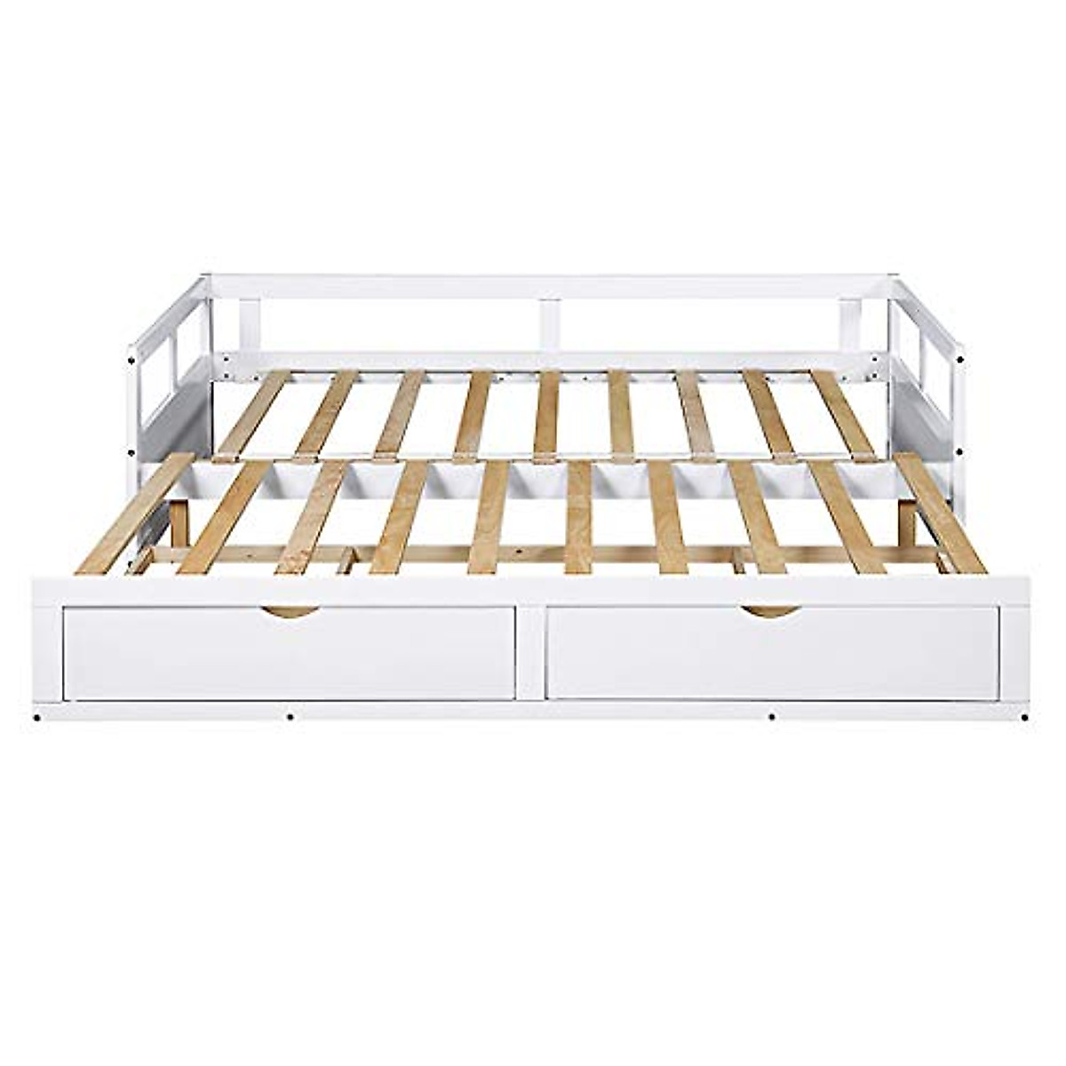 Wooden Daybed Extendable Bed with Two Storage Drawers, Sofa Bed for Bedroom Living Room, Twin/King Size (White with Drawers)