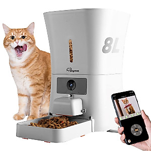 SKYMEE 8L/12L Smart Automatic Pet Feeder Food Dispenser for Cats & Dogs - 1080P Full HD Pet Camera Treat Dispenser with Night Vision and 2-Way Audio, Wi-Fi Enabled App for iPhone and Android