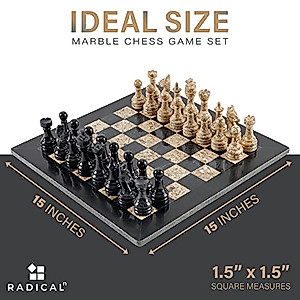 RADICALn 15 Inches Large Handmade Black and Fossil Coral Weighted Marble Full Chess Game Set Staunton and Ambassador Gift Style Marble Tournament Chess Sets