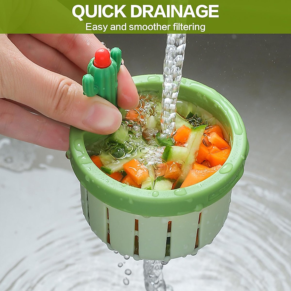 2Pcs Cactus Sink Strainer,Cactus Kitchen Sink Drain Strainer with Widened Spacer,Press Automatic Dumping Basket,Multi-Functional Home Use Cactus Sink Draining Basket Filter Net Lifting Basket
