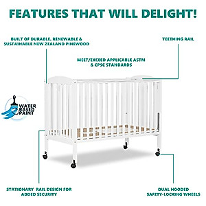 Dream On Me, Full Size 2-in-1 Folding Stationary Side Crib, White
