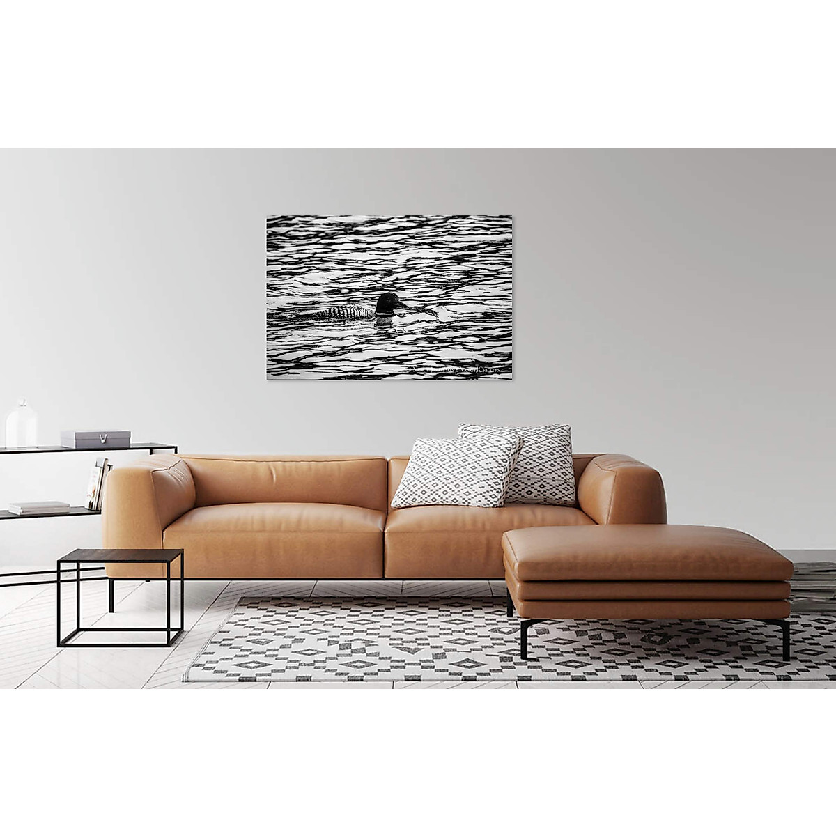 Black and White CANVAS Print Nature Photo Swimming Loon on Water Bird Photography Silver Gray Wall Art Monochrome Home Decor Ready to Hang