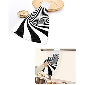 Kewadony 2 Pack Hanging Kitchen Hand Towels, Black White Striped Hand Tie Towels with Hanging Loop, Line Geometric Modern Abstract Art Soft Absorbent Towels Set for Bathroom and Kitchen
