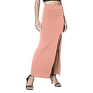 Urban CoCo Women's Vintage High Waist Bodycon Split Maxi Skirt(Pink,L)