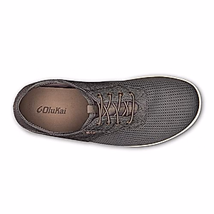 OLUKAI Nohea Moku Men's Boat Shoes, No Tie Laces & Stretch Construction, Breathable Mesh & All Weather Rubber Soles, Charcoal/Clay, 12