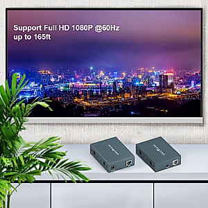 HDMI KVM Extender, 1080P@60Hz Ultra HD Resolution, Over Cat5e/6/7 Ethernet Cable, Up to 165ft/50m with Loop Out & POC Function - Support Keyboard and Mouse