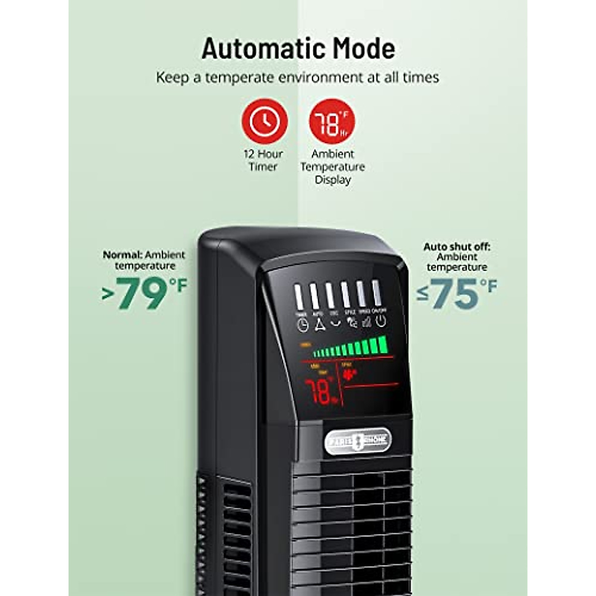 Delvit Tower Fan, Oscillating Quiet Cooling Fan with Remote, Digital Thermostat,12H Timer, 3 Speeds & 4 Modes, Portable Stand Up Floor Bladeless Fan for Bedroom, Living Room, Kitchen, Office