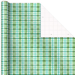 Hallmark Christmas Wrapping Paper with Cut Lines on Reverse (3 Rolls: 120 sq. ft. ttl) Woodland Storybook Critters, Deer, Snowmen, Mint Green and Teal Blue Plaid