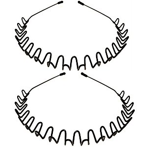 WantGor Metal Headbands, 2 Pack Fashion Unisex Black Hairband Spring Wave Non Slip Sports Headwear Hair Hoop Hair Accessories (2 Pack)
