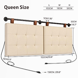 Joyoolife Queen Headboard,Wall Mounted Headboard Queen for Bed with Linen Upholstery and Button Tufted/upholstered headboard, USB Charging Port, Adjustable Height, Hanging Headboard for Bedroom-Khaki