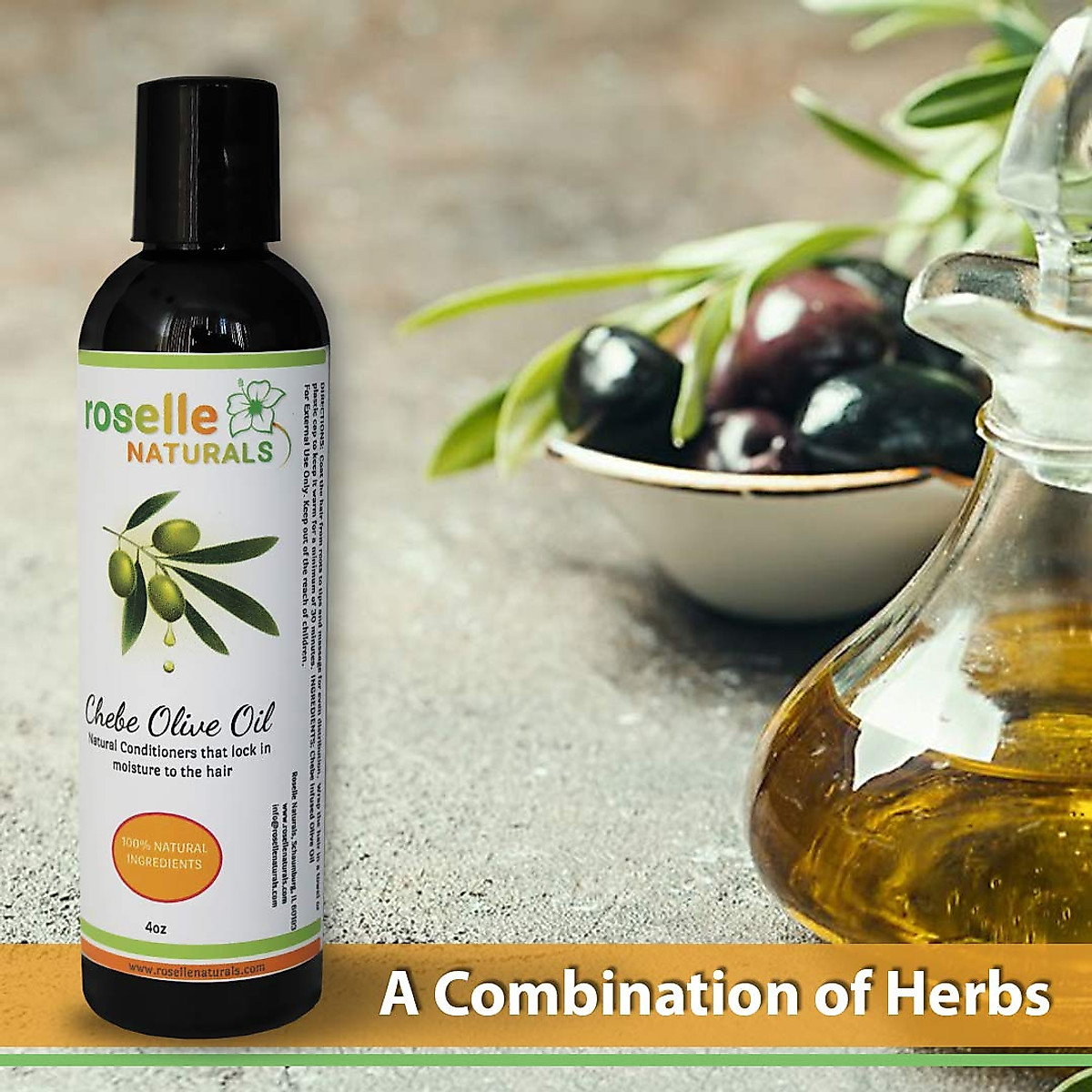 Roselle Naturals Chebe Oil for Hair Growth Made in USA - Chebe Olive Oil Chebe Powder Hair Oils for Hair Growth, Chebe Hair Oil, Chebe Hair Growth Oil, Chebe Leave In Conditioner for Strong Hair, 4 oz