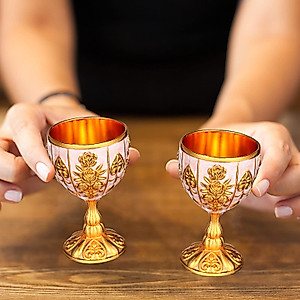 FOMIYES Royal Chalice Cup Vintage Goblet Cup Wine Liqueur Cup Shot Glass Unbreakable Cocktail Cup Worship Buddha and God of Wealth Champagne Goblet Cup for Party
