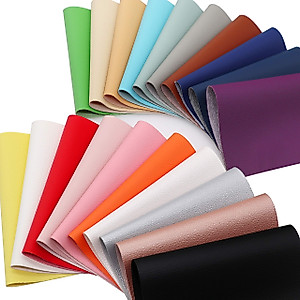 ZAIONE Solid Faux Leather Sheets: Grain Colors Leather 20Pcs 8x6 Inch Plain Texture Leather Black Red White PU Bundle for Earring Bows Crafts
