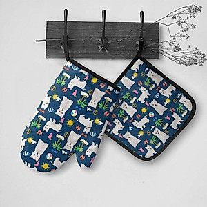 Westie Dogs Beach Summer Tropical Oven Mitts and Pot Holders Set Kitchen Gift Set for Kitchen Cooking Baking, BBQ