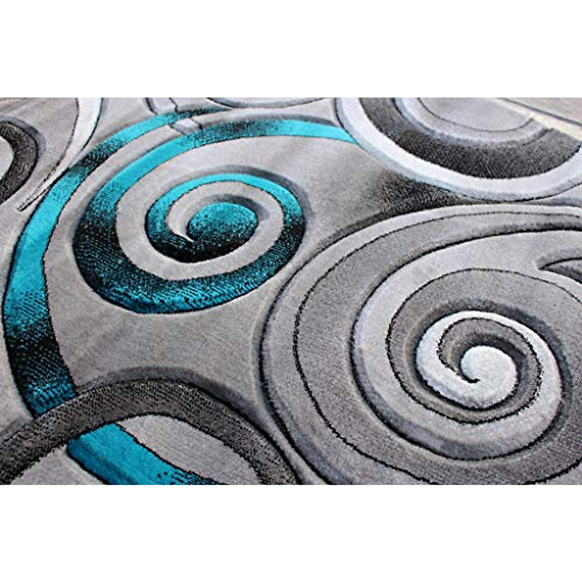 Masada Rugs, Turquoise Grey Modern Contemporary Woven Round Area Rug, Hand Carved (5 Feet 6 Inch X 5 Feet 6 Inch) Round, Turquoise