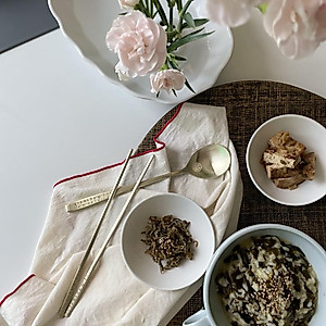 cozymomdeco Korean Made Chopsticks Spoon Set with Korean Letter Hangul Engraved Gold Color 18-10 Stainless Steel Stocking Stoffer Gift for Mom