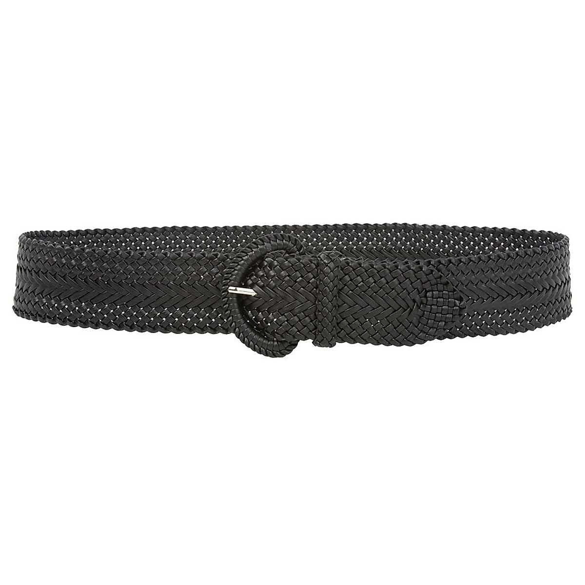2 Inch Wide Hand Made Soft Metallic Woven Braided Round Belt, Black | l/xl (36"-38" waist)