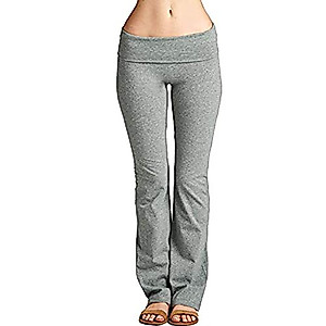 GRBOZC Bootcut Pants for Women Tummy Control Lightweight Soft Stretch Pants Fold Over Waist Flex Motion Yoga Bootleg Pant Gray