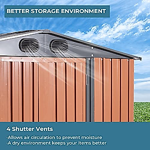 Zevemomo 6 x 6 ft Outdoor Storage Shed, All Weather Metal Shed with Singe Lockable Door, Tool Shed Outdoor Storage for Garden, Patio, Backyard, Lawn, Antique Brown
