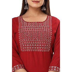 Vihaan Impex Red Kurta Embroidered Kurti with Pant Partywear Dress for Women