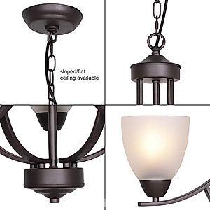 VINLUZ 3 Light Shaded Contemporary Chandeliers with Alabaster Glass Oil Rubbed Bronze Modern Light Fixtures Ceiling Hanging Mid Century Pendant Lighting for Dining Room Living Room Hallway Bedroom