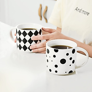 E-liu 14oz Ceramic Coffee Mug Set - 4 Patterns, Durable, Easy to Clean, Microwave & Dishwasher Safe, Perfect for Coffee, Tea, Hot Chocolate - Gift for Birthdays, Housewarming