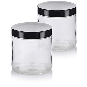 16 oz / 480 ml Large Clear Thick Glass Straight Sided Jar with Black Foam Lined Lid (2 pack)