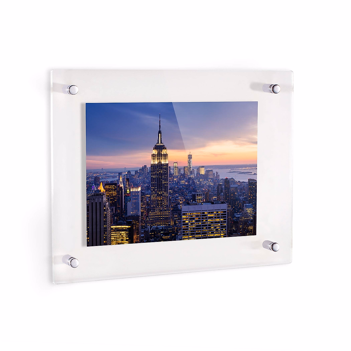 ArtToFrames Floating Acrylic Frame for Pictures Up to 16x20 inches (Full Frame is 20x24) with Chrome Standoff Wall Mount Hardware, Acrylic-109-16x20-69