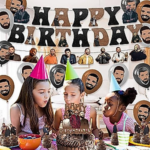 Drake Themed Birthday Party Decorations OVO Aubrey Drake Graham Party Decor Rapper Party Supplies Favors Happy Birthday Banner Cake Toppers Balloons Set of 33Pcs