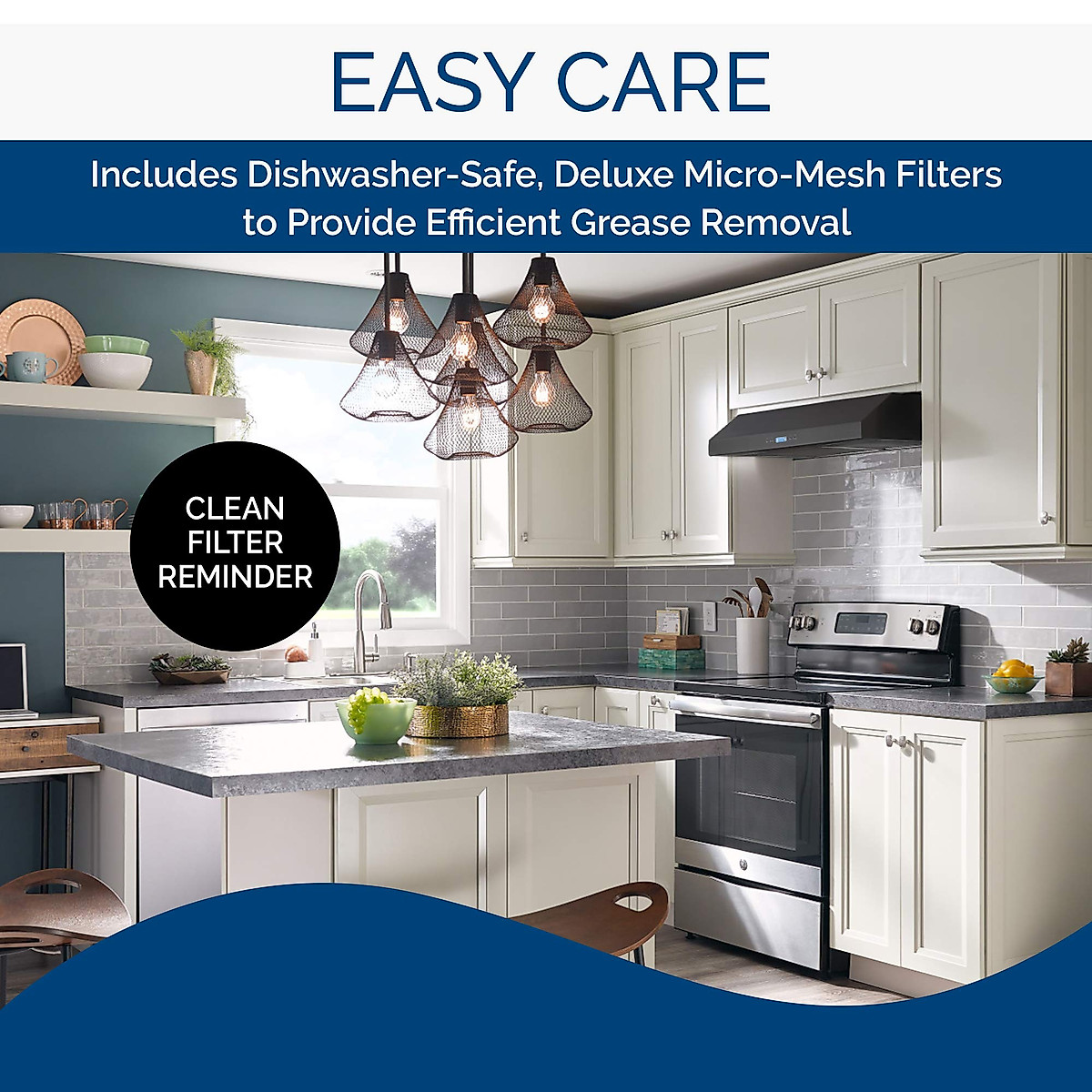 Broan-NuTone BCDJ130BL Glacier Sahale 30-inch Under-Cabinet Easy Install 4-Way Convertible Range Hood with 3-Speed Exhaust Fan and Light, Black