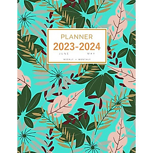 Planner 2023-2024: 8.5 x 11 Weekly and Monthly Organizer from June 2023 to May 2024 | Massive Tropical Leaf Design Turquoise