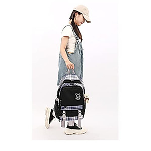 MeganJDesigns Cute Aesthetic Backpack for Teens Girls Boys College High Middle School Student Lightweight Book Bag Casual Kawaii Daypacks (E-Black Aesthetic Backpack)