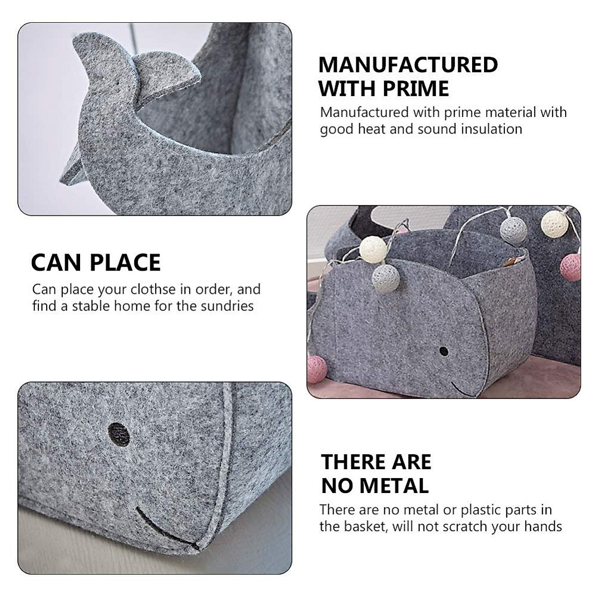 Yardwe Felt Storage Bin Fabric Storage Basket Whale Shaped Collapsible Toy Organiser Basket Laundry Hamper for Home Dark Grey