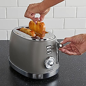 West Bend Toaster 2 Slice Retro-Styled Stainless Steel with 4 Functions and 6 Shade Settings, 850-Watts, Gray