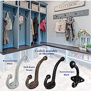 YMAISS 6 Sets Rustic White Cast Iron Hooks Wall Mounted HooksAntique Old Shabby Chic Cast Iron Hooks,Vintage Inspired Coats, Bags, Hats, Towels,Matching Screws Included