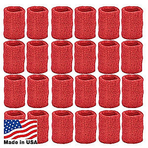 Unique Sports Athletic Performance Team Pack of 24 Wristbands (12 pair), Red