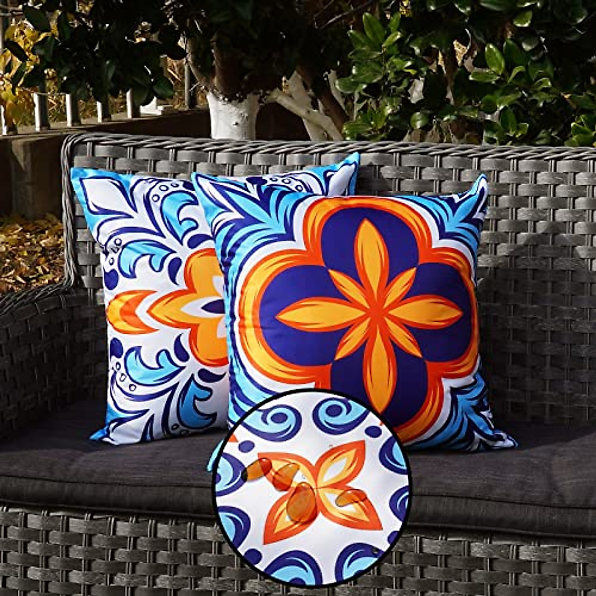 ONWAY Outdoor Pillow Covers Waterproof 20x20 Set of 4 Floral Boho Decorative Throw Cushion Cover Farmhouse Pillows for Bench, Couch, Patio Furniture