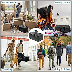 Rihim Moving Bags 90L - 4 Black Heavy Duty Extra Large Storage Bags for Clothes - Packing Bags with Backpack Straps Strong Handles Zippers - College Travelling Christmas Storage Moving Totes