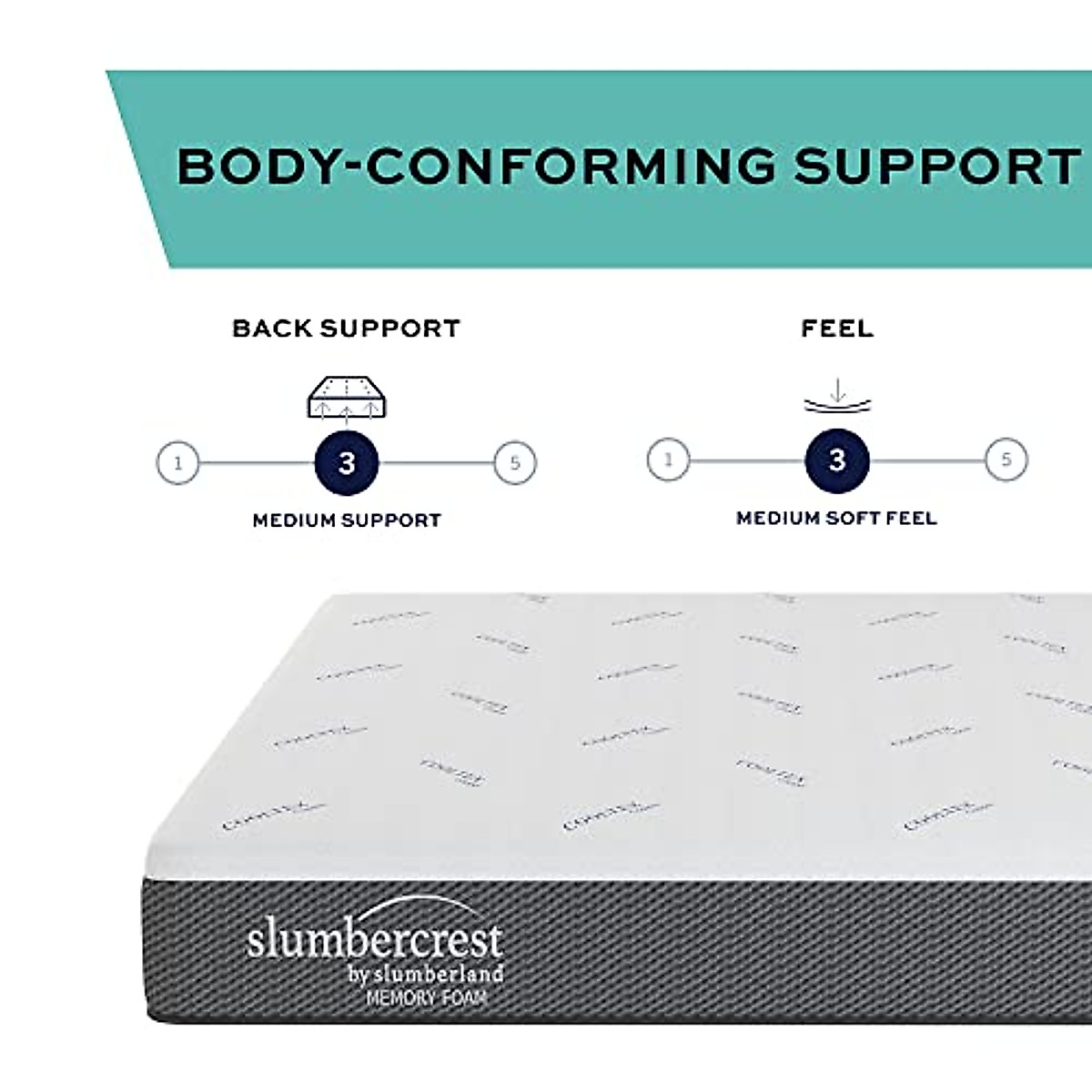 Slumbercrest by Slumberland Memory Foam 10 inch King Size Mattress Bed with Copper Cooling Cover and Cooling Infused Gel-Foam - Pressure Relieving Base Foam Provides Comfort, Stability, and Support