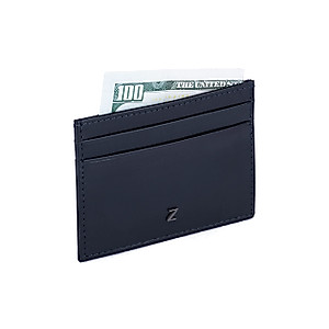 Zinda Genuine Leathers Card Holder Slim Wallet RFID Protection Unisex (Navy)