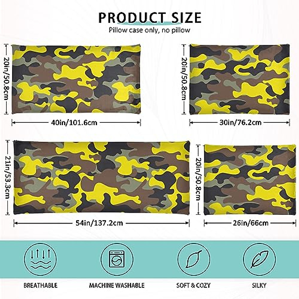 Yellow Camo Pillow Cases King Size Velvet Pillow Covers Super Soft Decorative Pillowcase with Zipper for Women Men Bedroom Sofa Couch