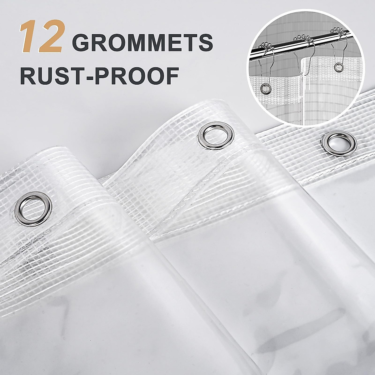 AmazerBath Heavy Duty Shower Curtain Liner 12 Gauge, 72 x 84 Inches Clear Shower Curtain Liner with 3 Clear Stones and 12 Grommet Holes, Weighted Plastic Shower Curtain Liner