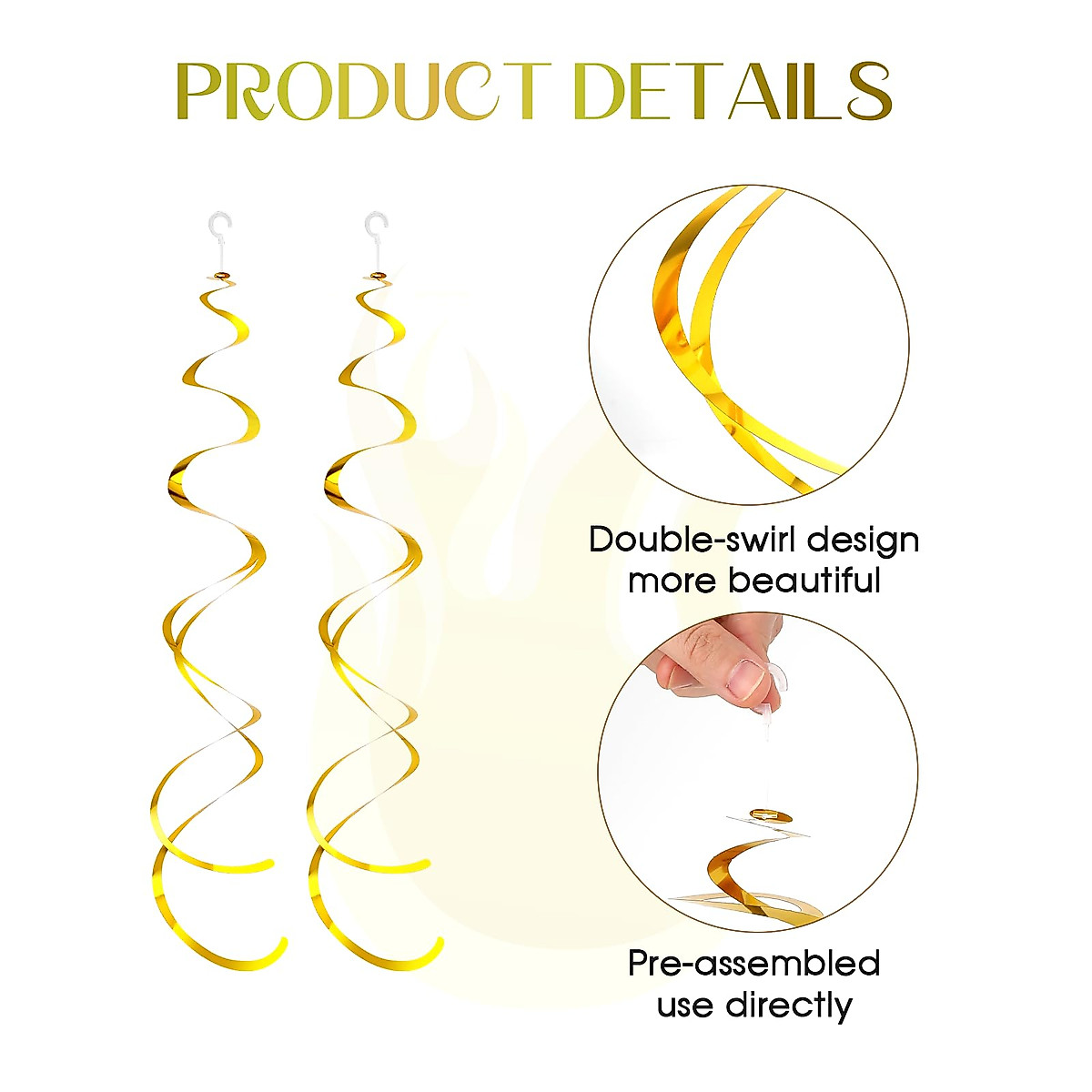 Gold Ceiling Swirl 30 Pcs Foil Party Streamers Decorations Ceiling Decorations Hanging Swirls Party Decorations Plastic Streamer Swirls Decorations for Wedding Thanksgiving Day Graduation Celebration