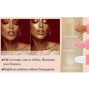 Glitter Powder Highlighter Makeup, Body Brightens the Natural Three-dimensional Face Blusher Patting Powder Highlighter. (01# White moonbeam)