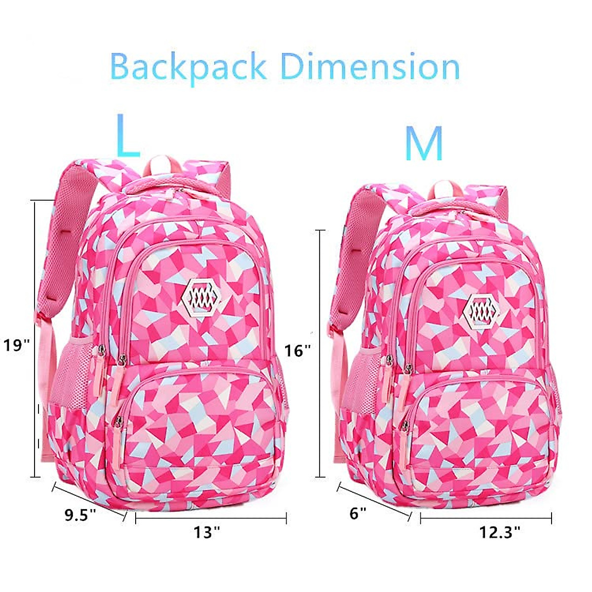 BEFUNIRISE School Backpack Girls Geometric Printed Primary Junior Middle High College Kids Boy Bookbag (Rosy, Large)