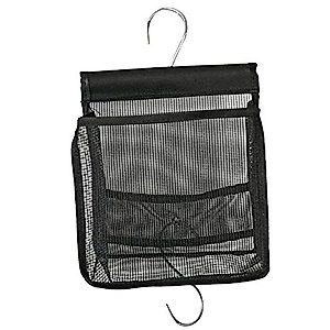 Home-X Hanging Organizer with 1 Pocket, Mesh Shower Caddy, Bath Organizer, Storage for Dorm Rooms, Swimming, Travel – Black - 9” x 8”